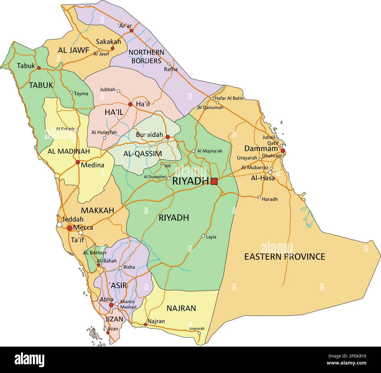 Saudi Arabia - Highly detailed editable political map with labeling ...