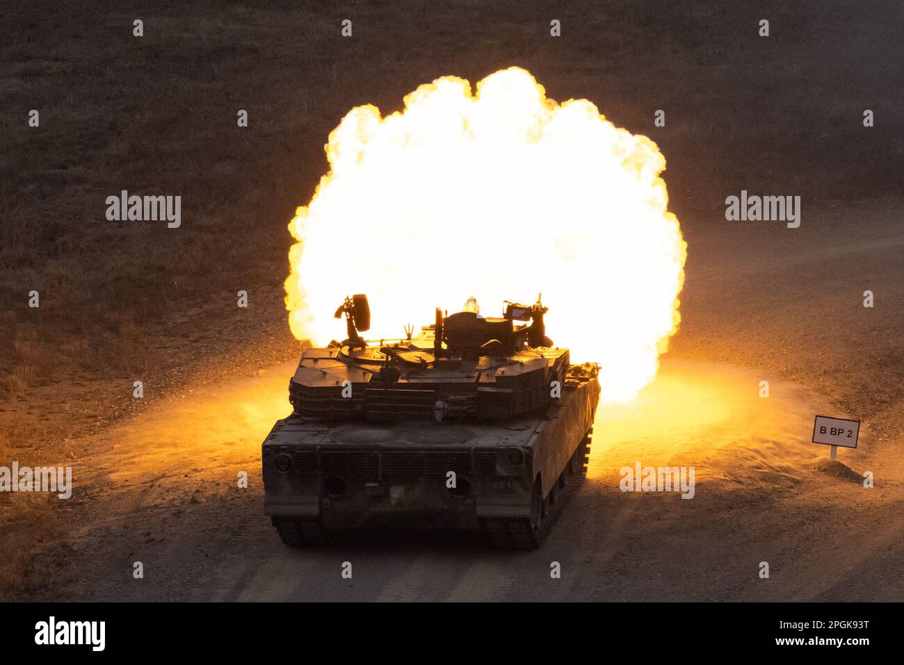 A South Korean army K1A1 tank, manufactured by Hyundai Rotem Co., fires ...