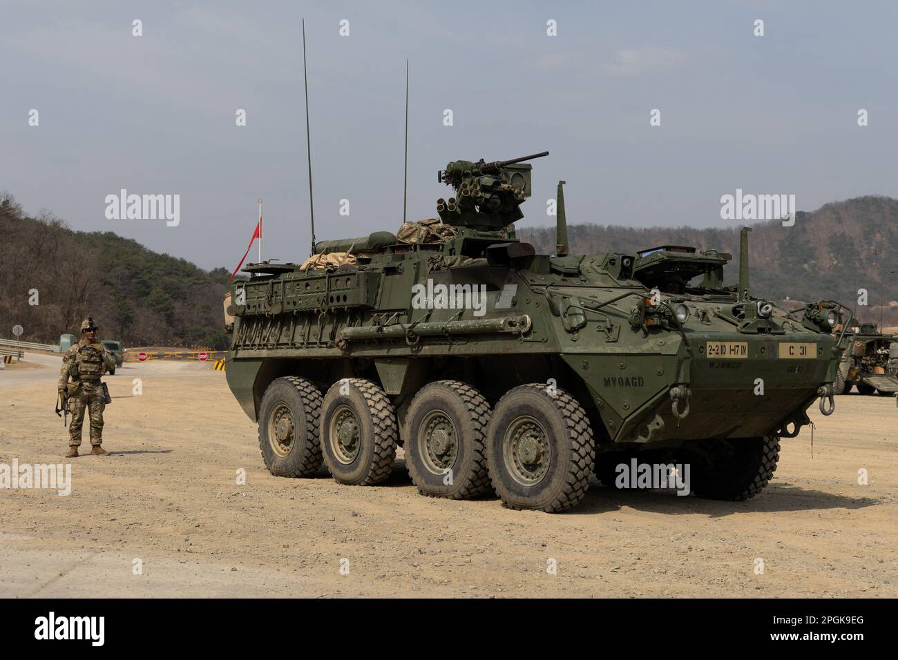A U.S. soldier from the 2nd Infantry Division, Stryker Battalion next ...