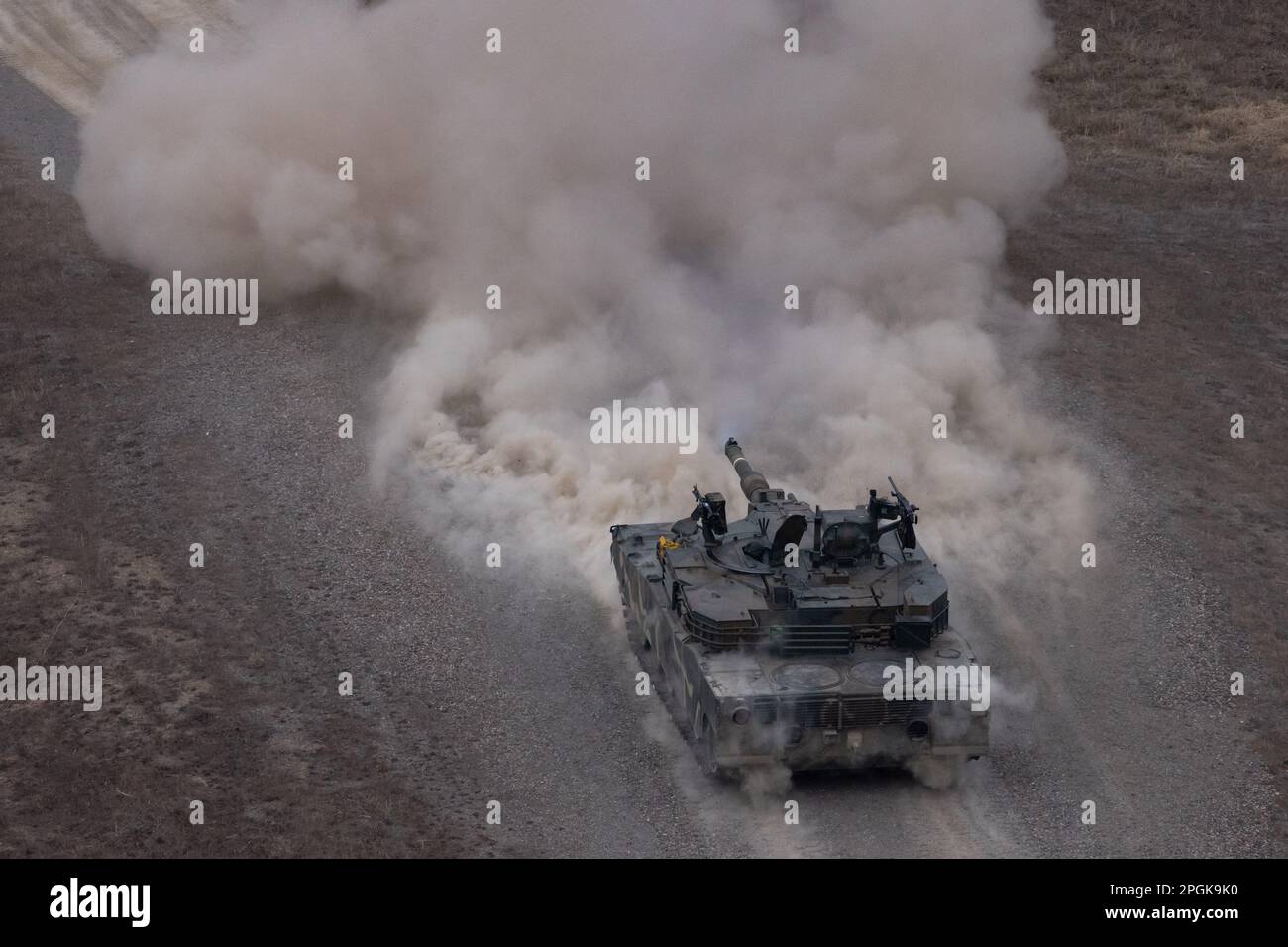 A South Korean army K1A1 tank, manufactured by Hyundai Rotem Co., fires ...