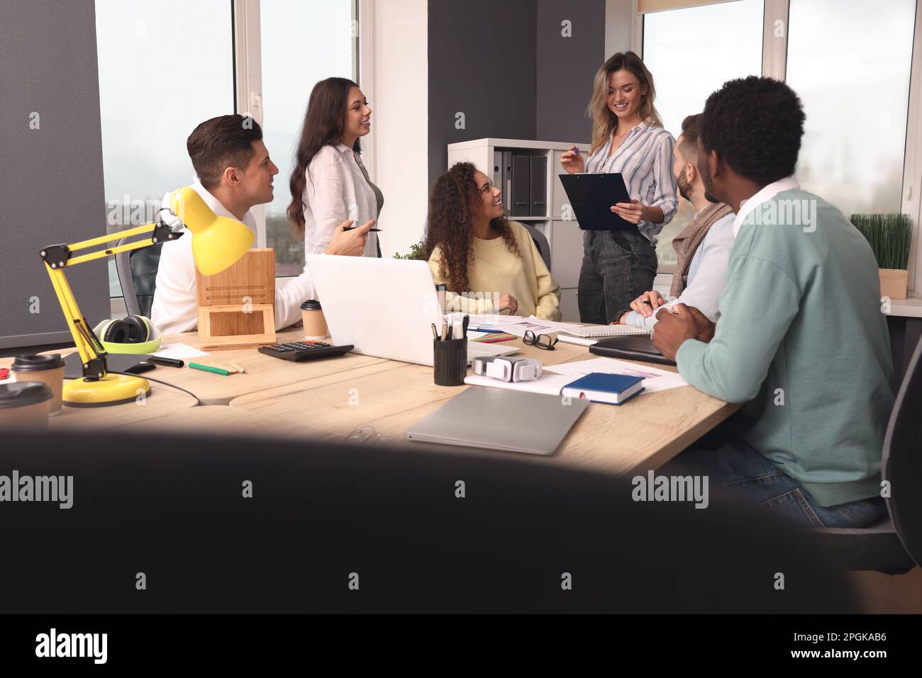 Team of employees working together in office. Startup project Stock ...
