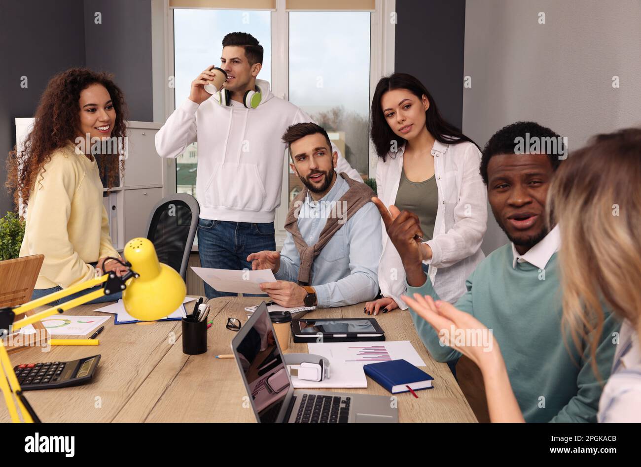 Team of employees working together in office. Startup project Stock ...