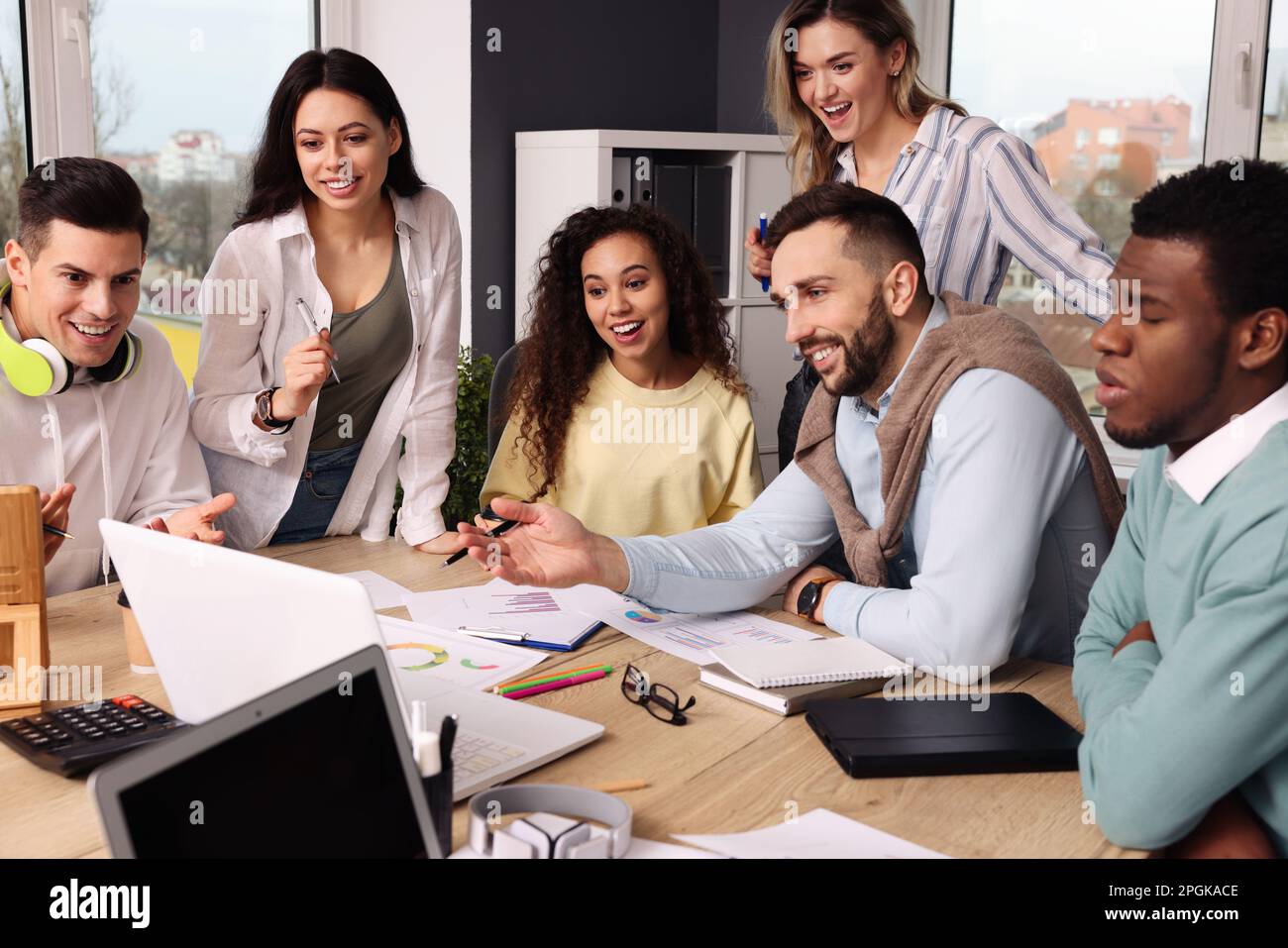 Team of employees working together in office. Startup project Stock ...