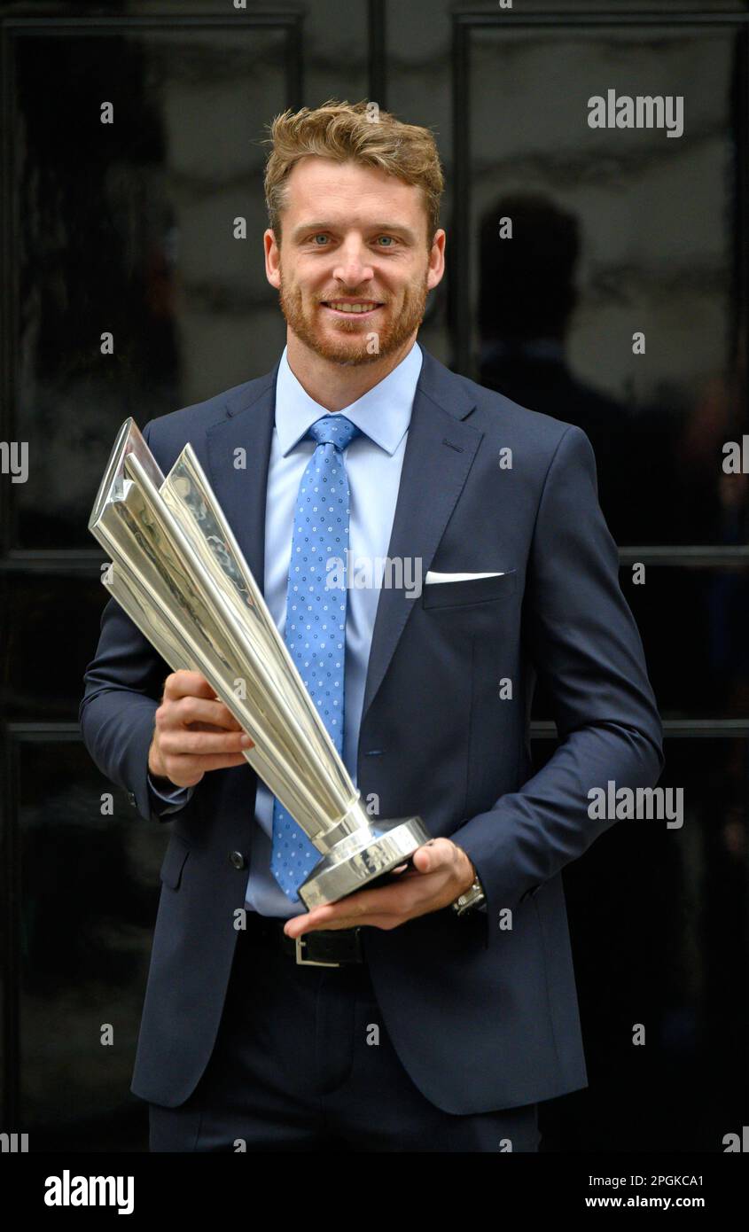 Joss Buttler, captain of the England T20 cricket team, holding the ...