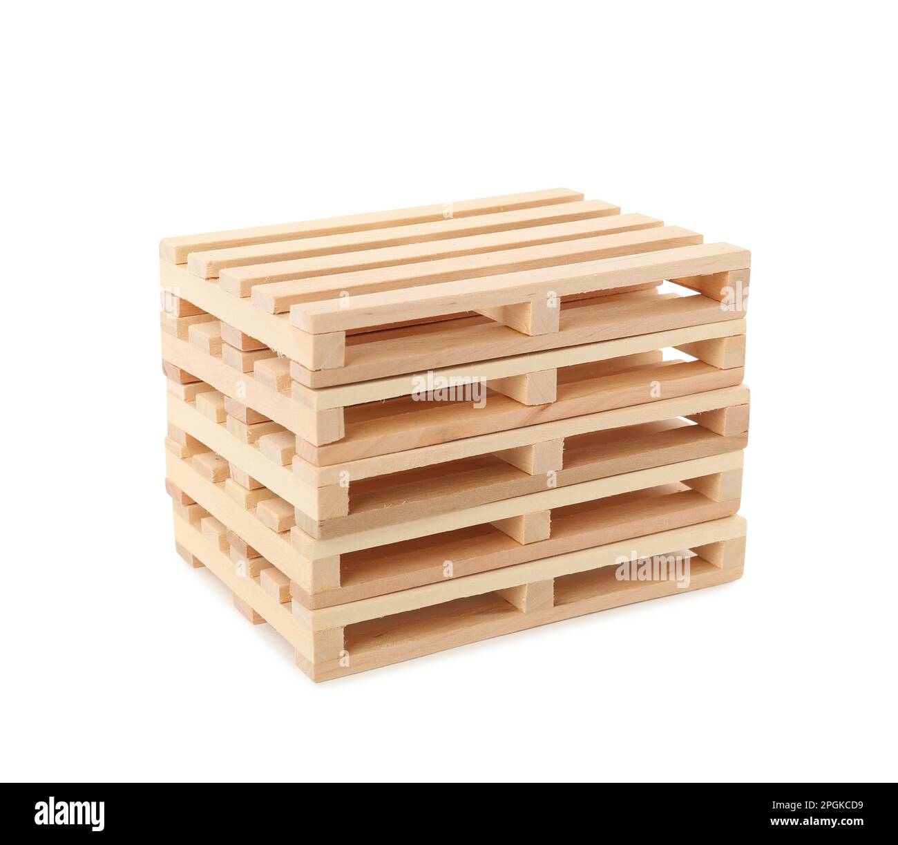 Stack of small wooden pallets on white background Stock Photo - Alamy