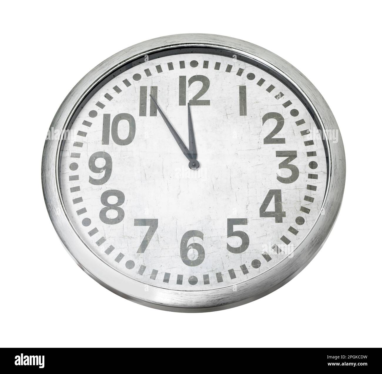 Clock showing five minutes until midnight on white background. New Year ...