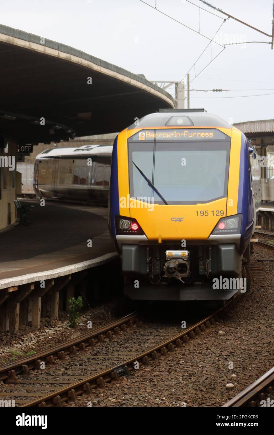 Northern trains Civity class 195 dmu, 195129 about to leave Carnforth ...