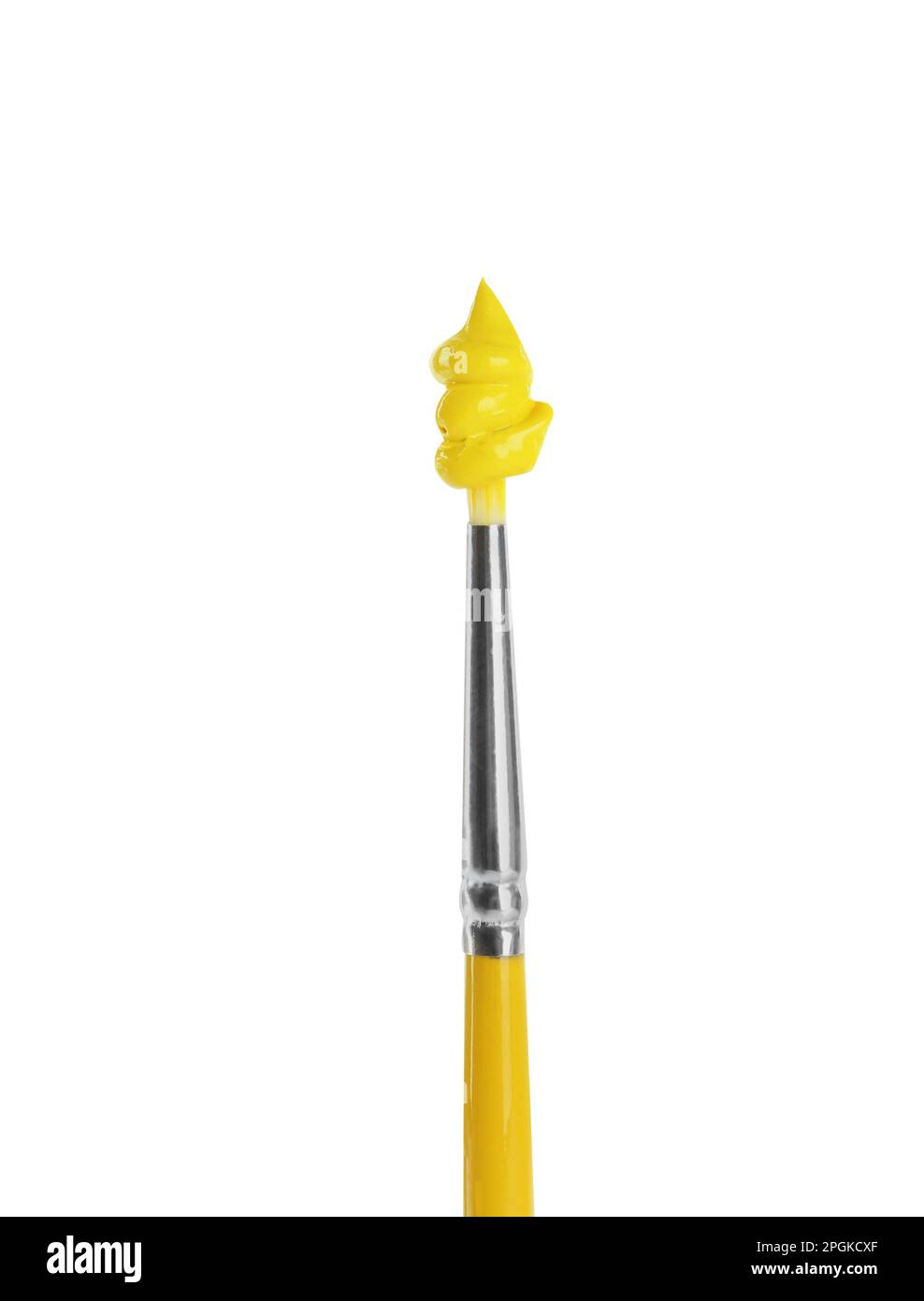 Brush with yellow paint isolated on white Stock Photo - Alamy