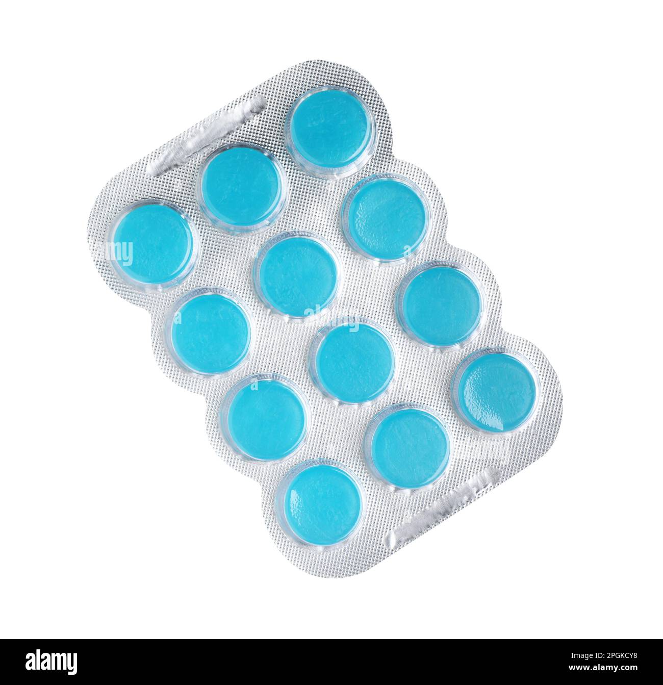 Blister with blue cough drops isolated on white Stock Photo - Alamy