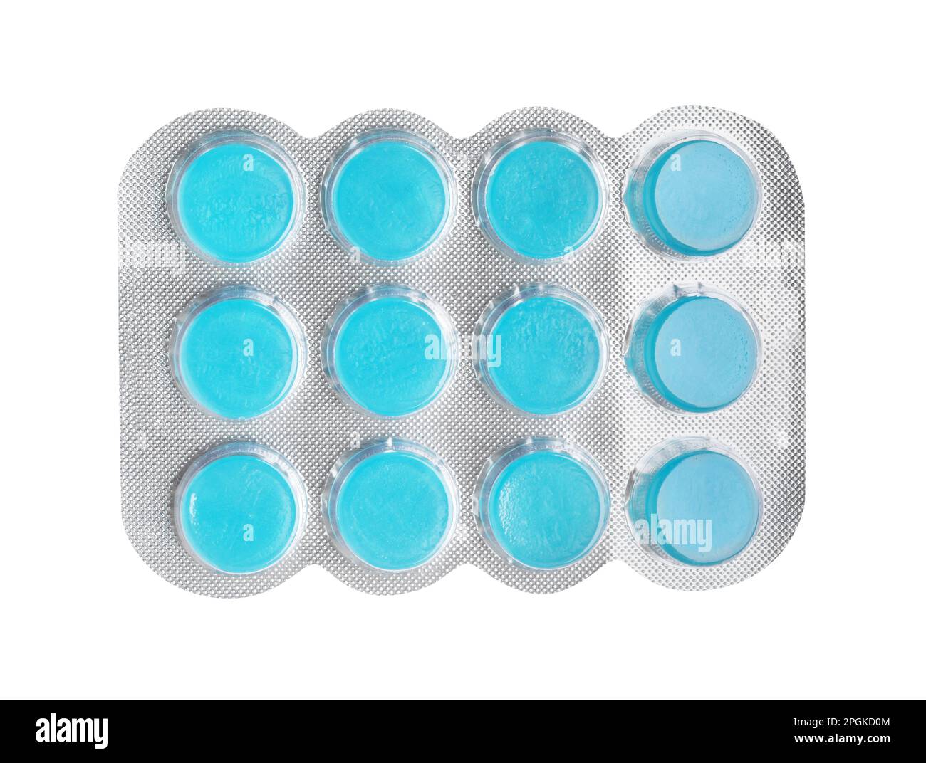 Blister with blue cough drops isolated on white Stock Photo - Alamy