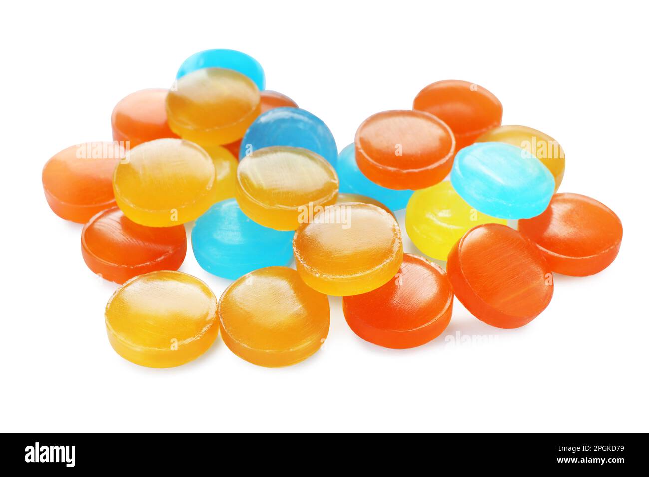 Many different color cough drops on white background Stock Photo - Alamy
