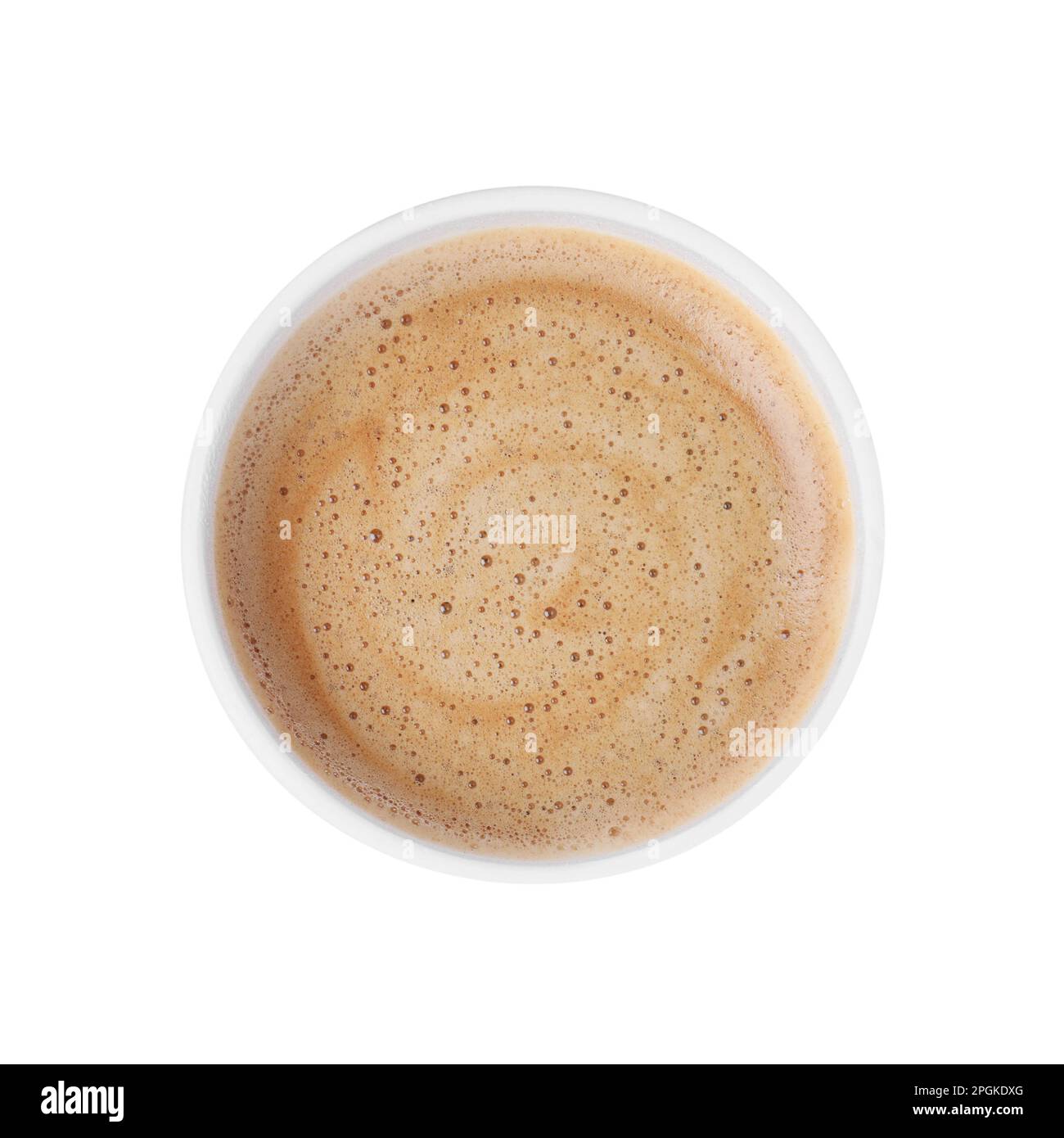 Styrofoam cup with coffee isolated on white, top view Stock Photo - Alamy