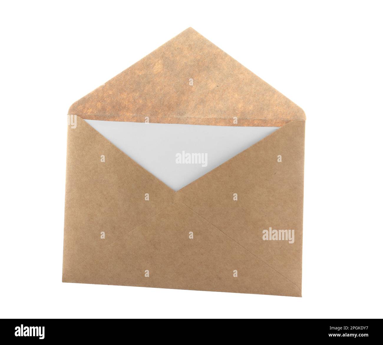 Brown paper envelope with card isolated on white Stock Photo - Alamy