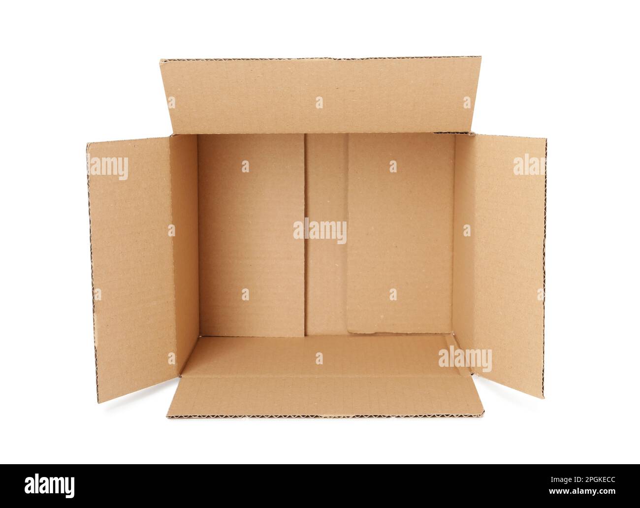 Empty open cardboard box isolated on white Stock Photo - Alamy