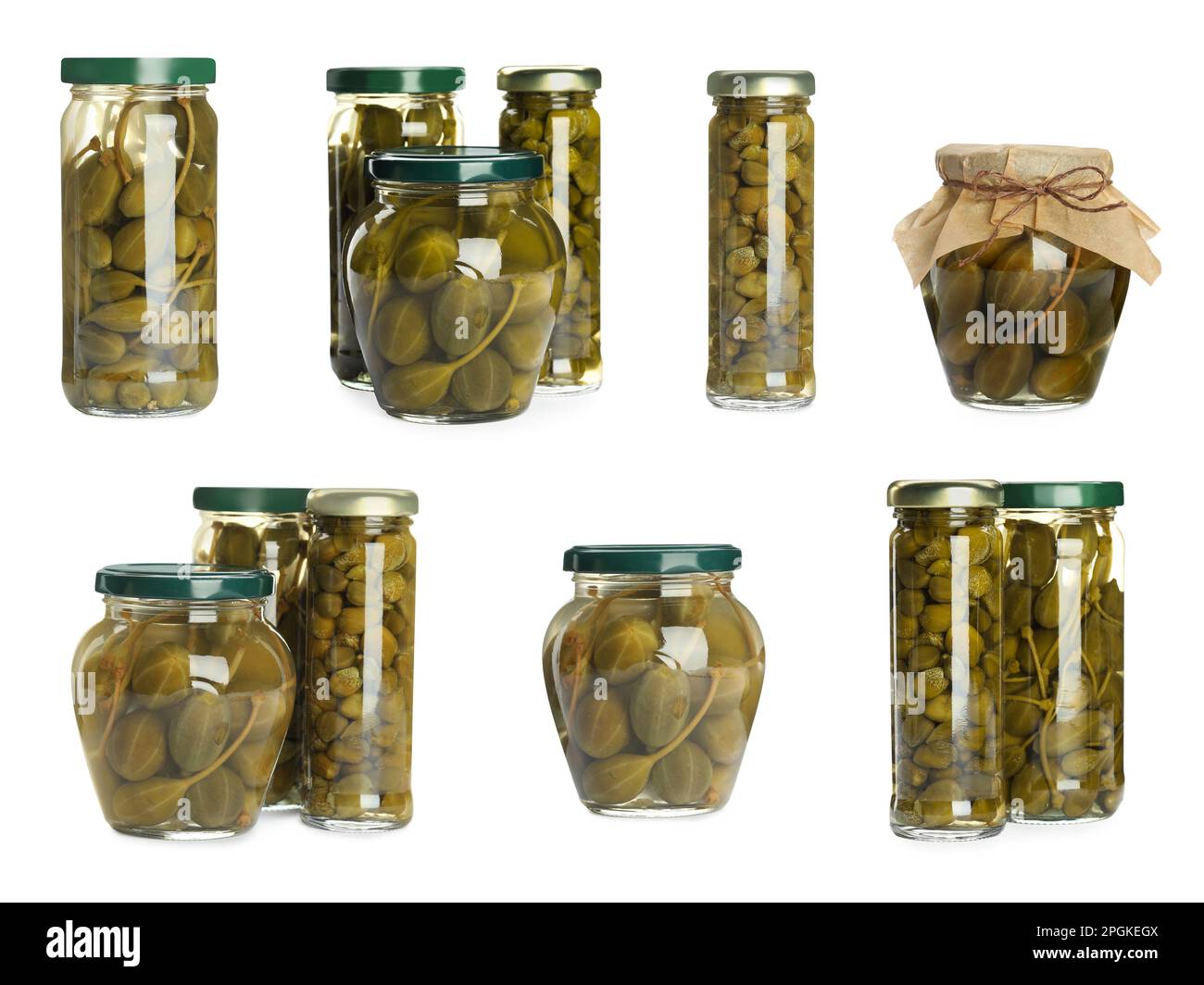 Set with pickled capers on white background Stock Photo - Alamy