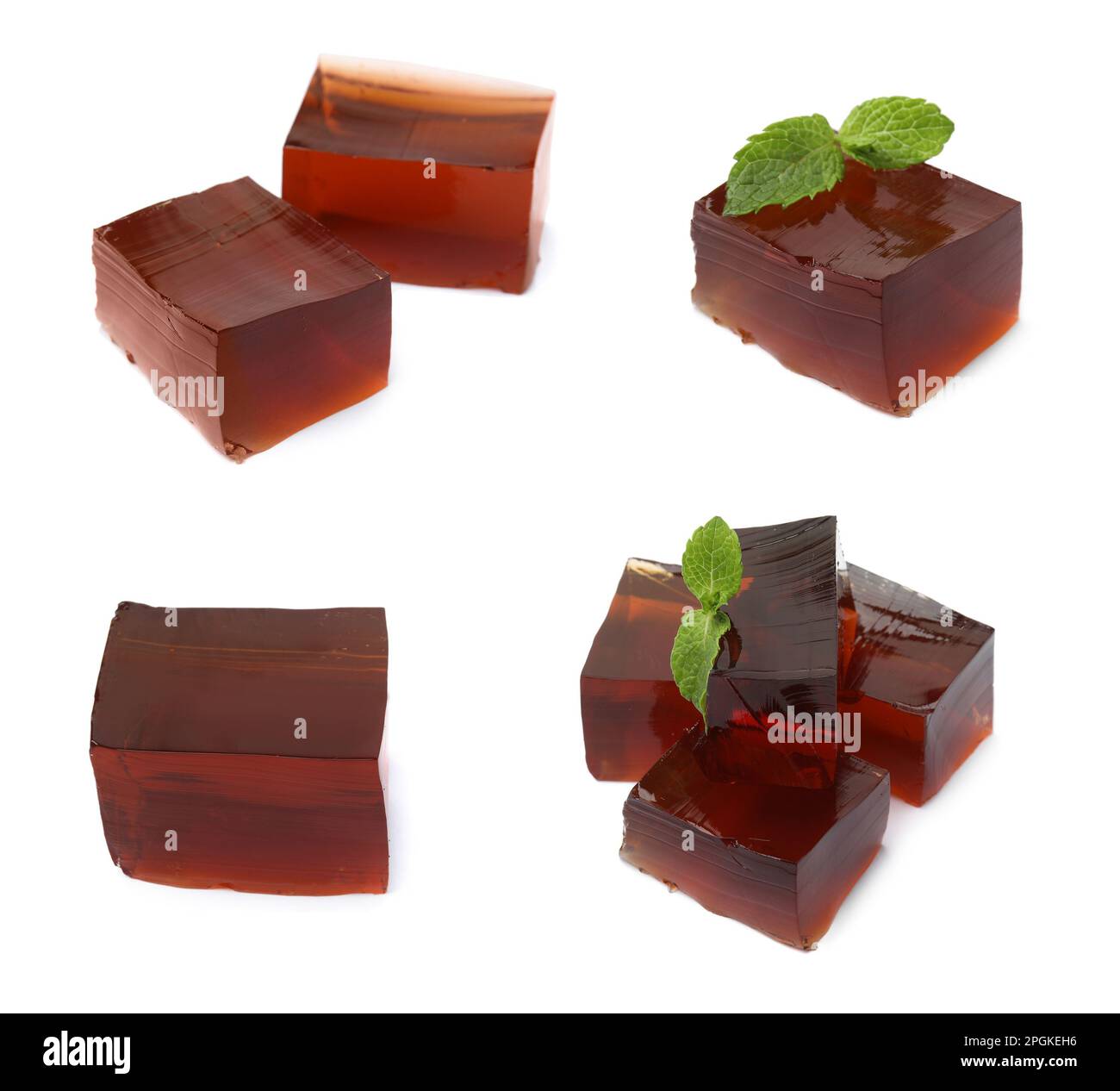 Set with tasty grass jelly cubes on white background Stock Photo - Alamy