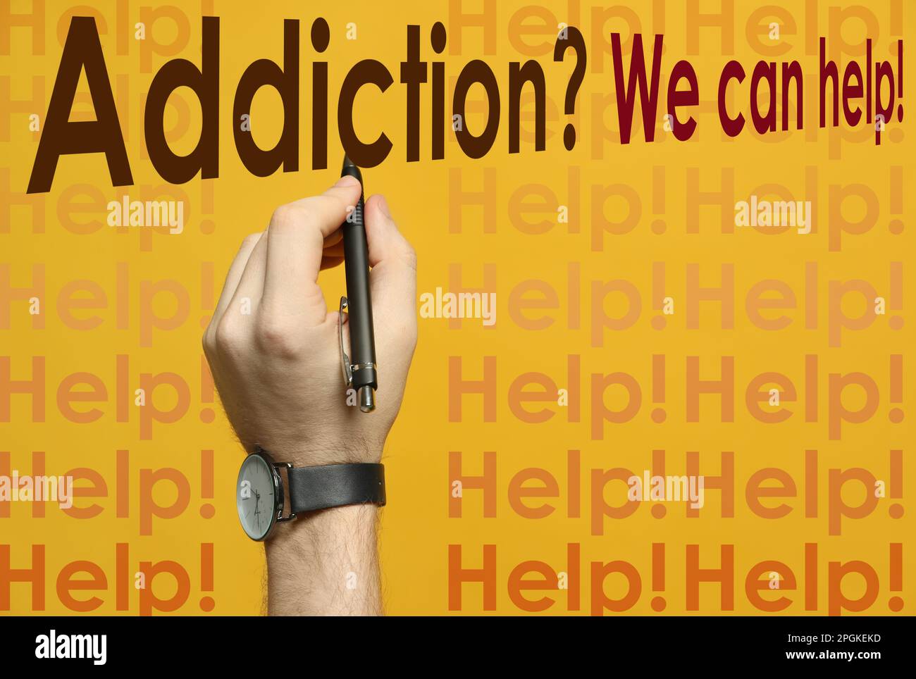 Alcohol addiction? - We can help you. Closeup view of man with pen ...