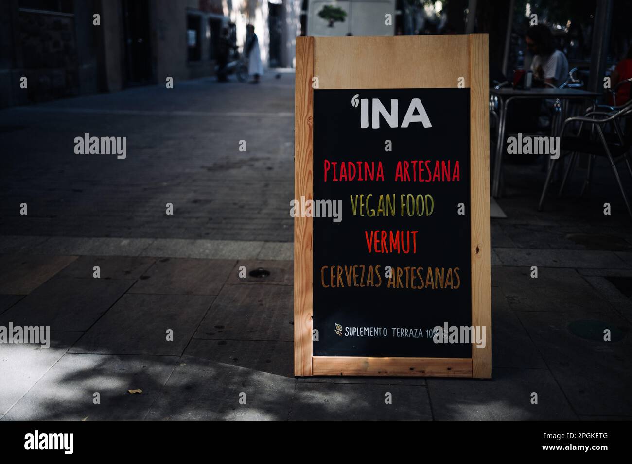 Valencia, Spain - SEPTEMBER 14, 2022: Street menu board of famous ...