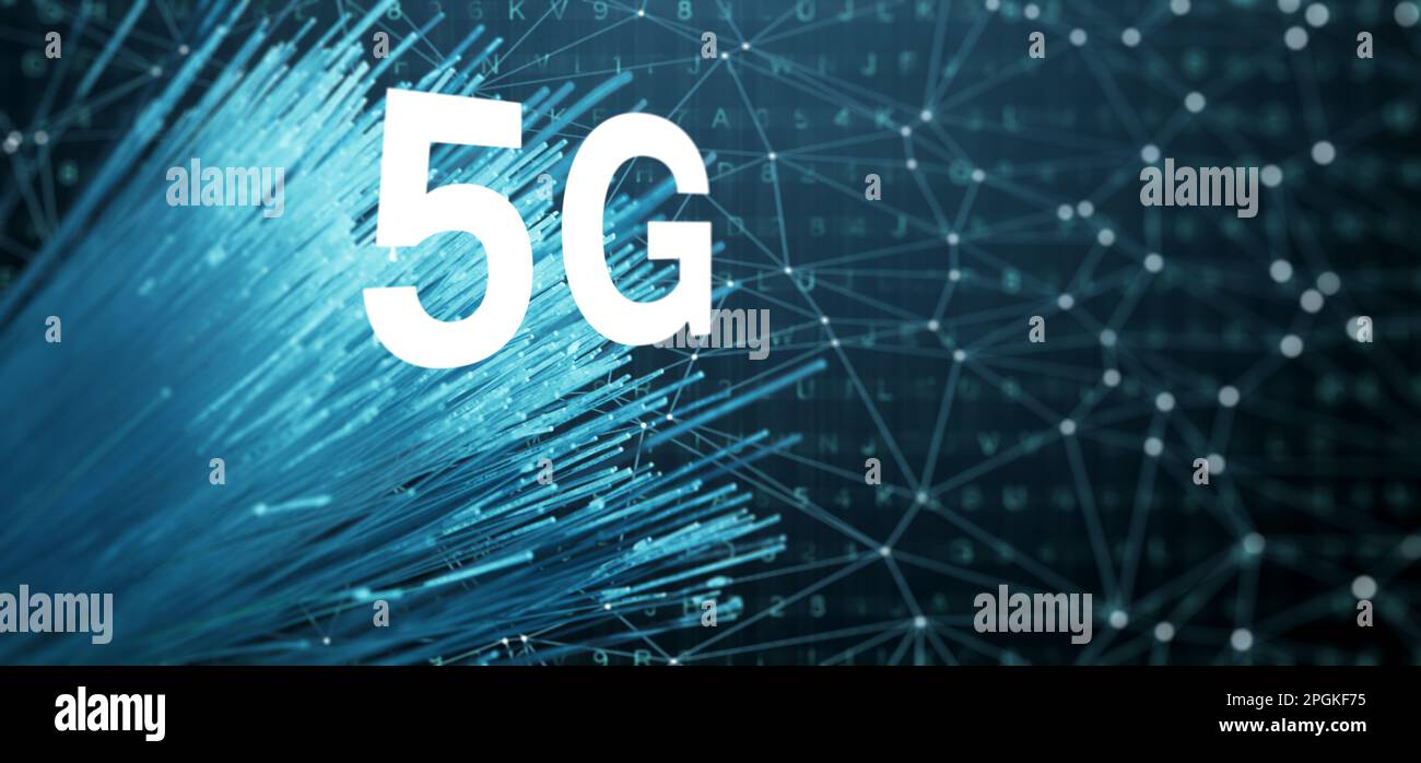 5G Fast speed wireless internet connection and technology concept. 3d ...