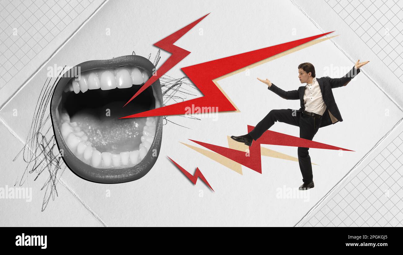 Female shouting mouth and employee. Working strategy, deadlines and ...