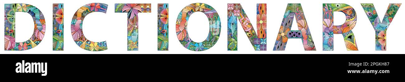 Hand-painted art design. Hand drawn illustration word DICTIONARY for t ...
