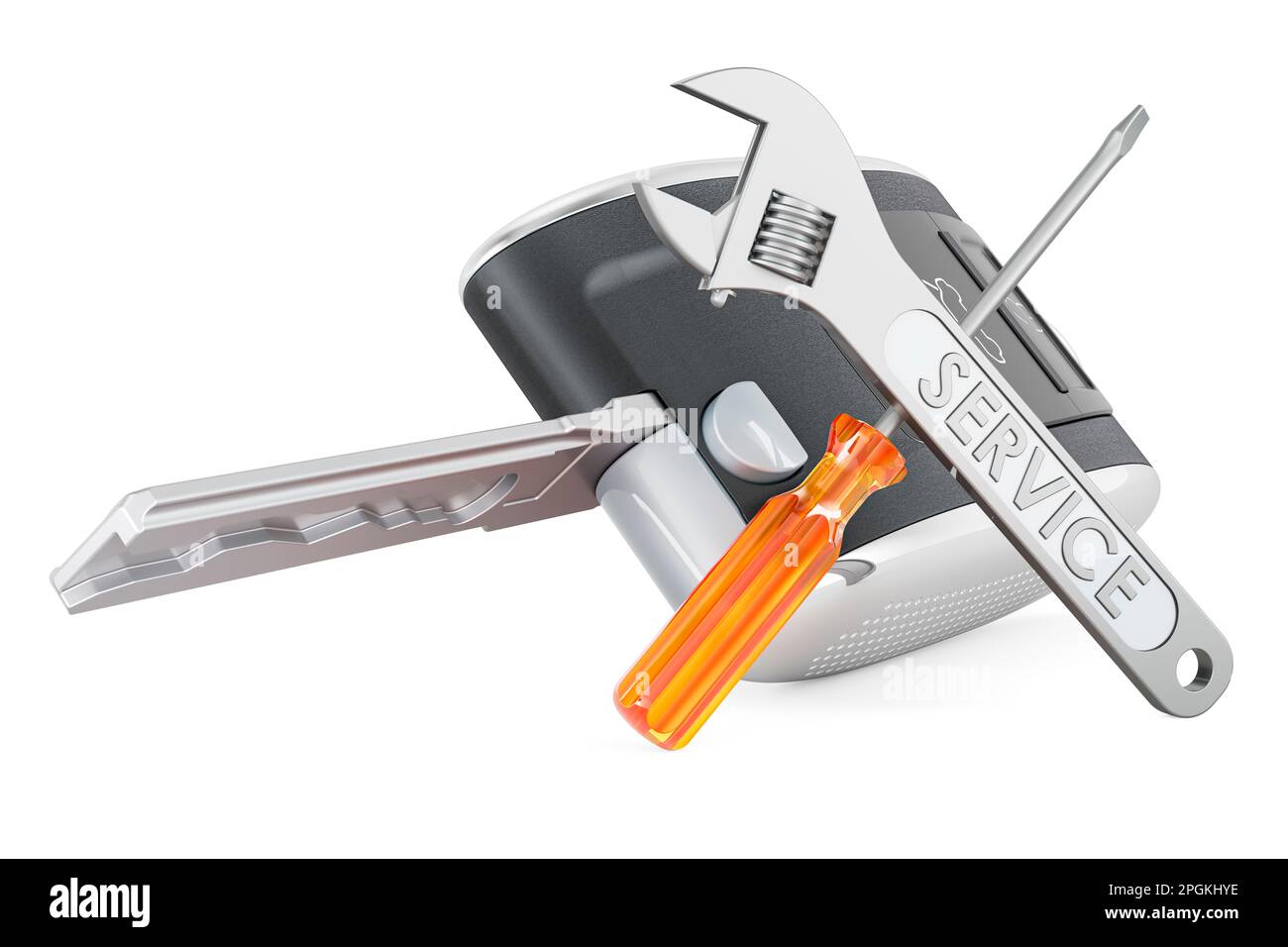 Car key with screwdriver and wrench, 3D rendering isolated on white ...