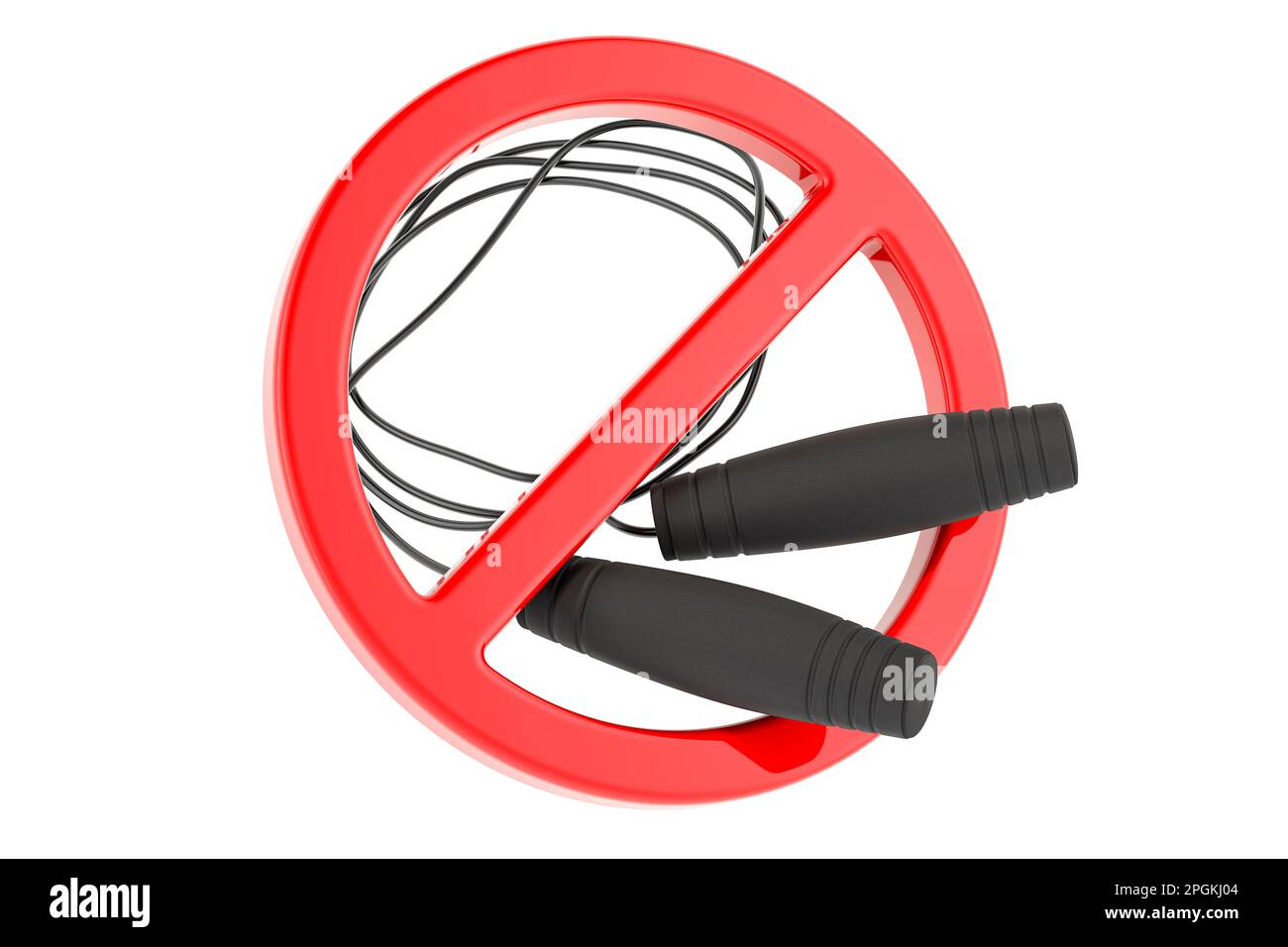 Skipping rope or jump rope with forbidden symbol, 3D rendering isolated ...