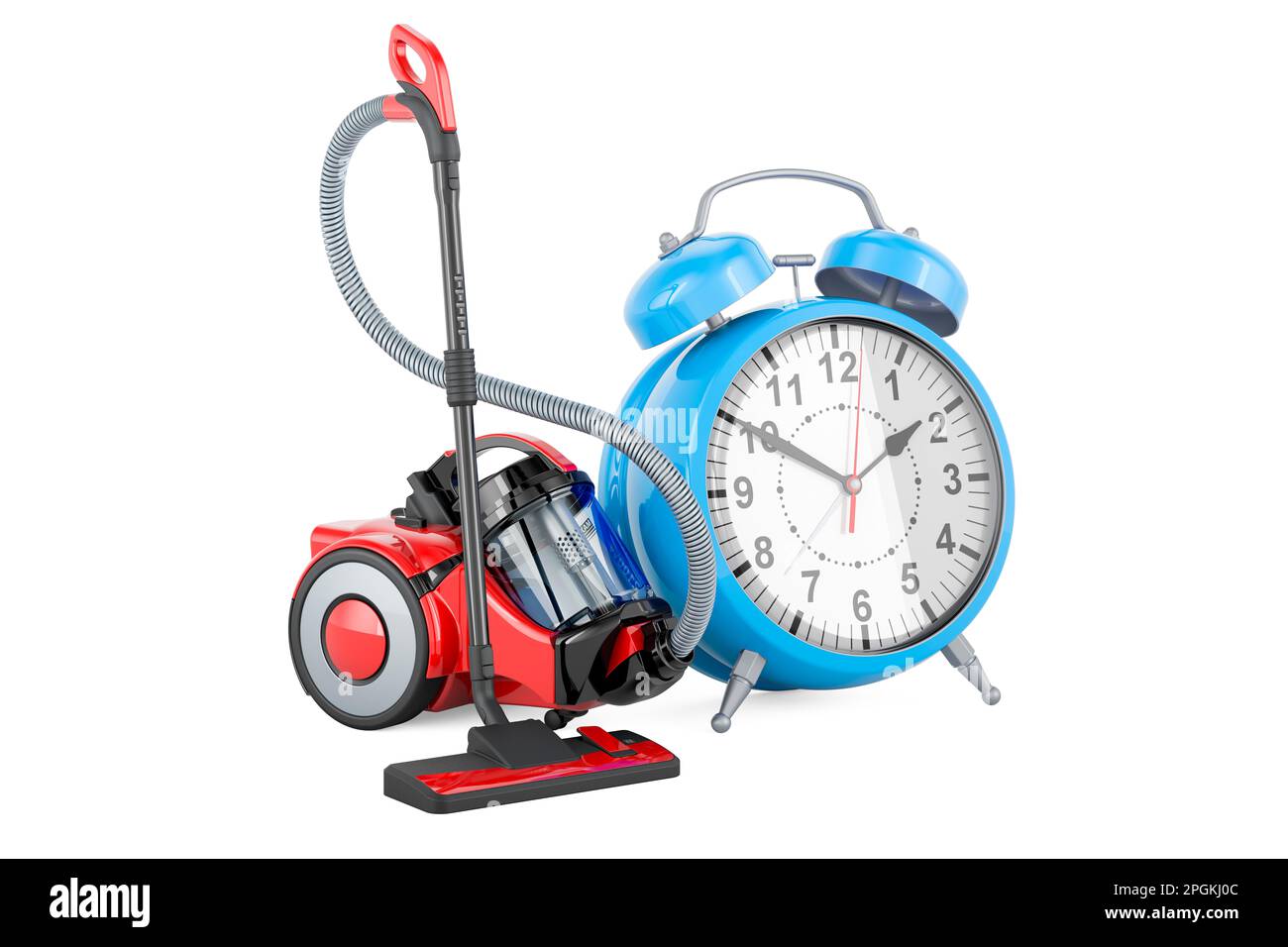 Vacuum cleaner with alarm clock, 3D rendering isolated on white ...
