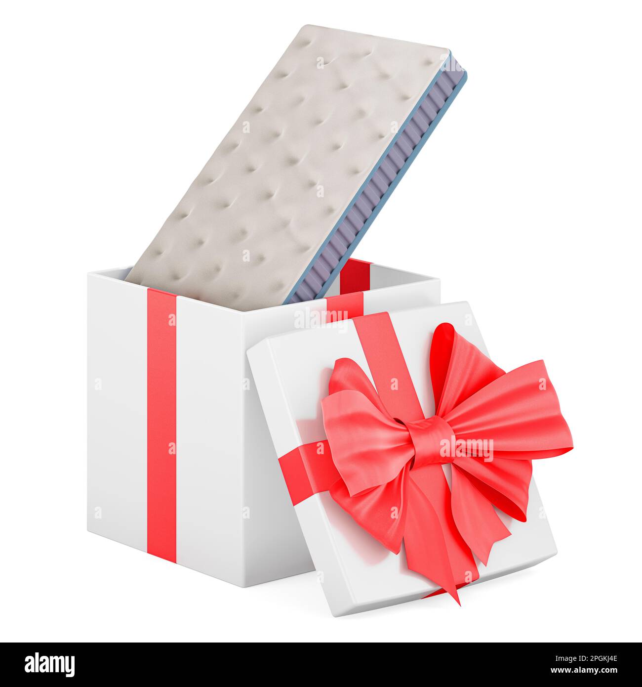 Mattress inside gift box, present concept. 3D rendering isolated on ...