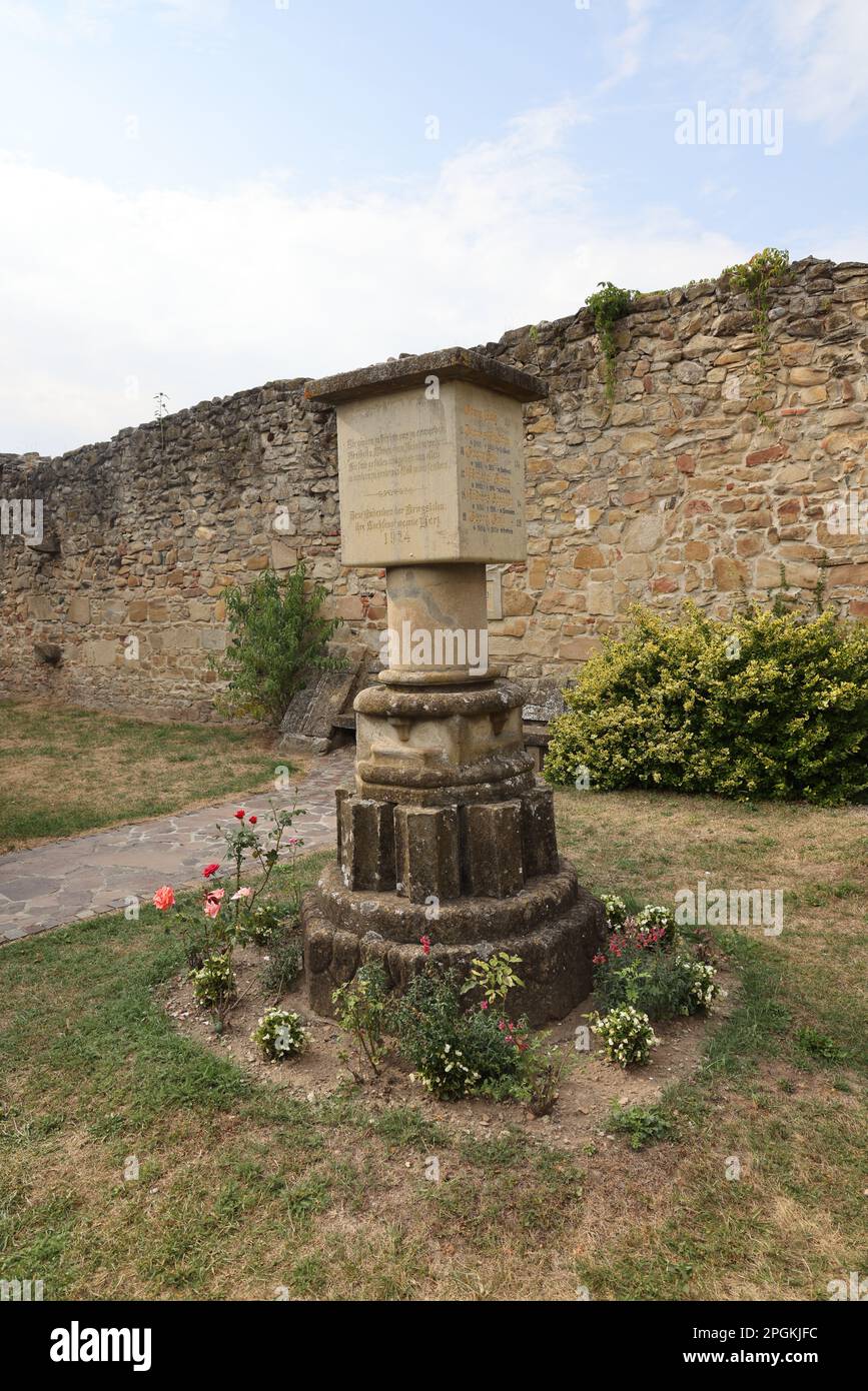 Monument with German text on the WW1 war cemetery in the empty space of ...