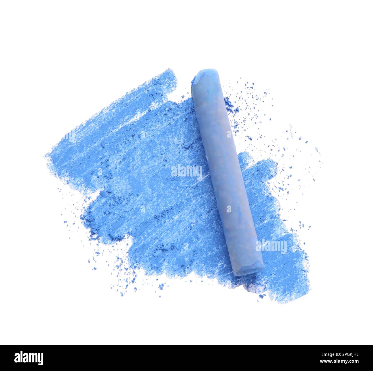 Blue pastel chalk on sheet of paper with scribble, top view. Drawing ...