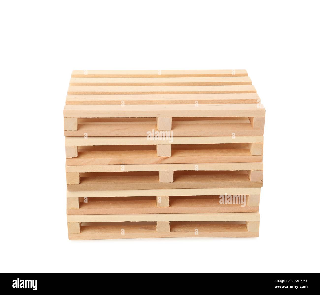Stack of small wooden pallets on white background Stock Photo - Alamy