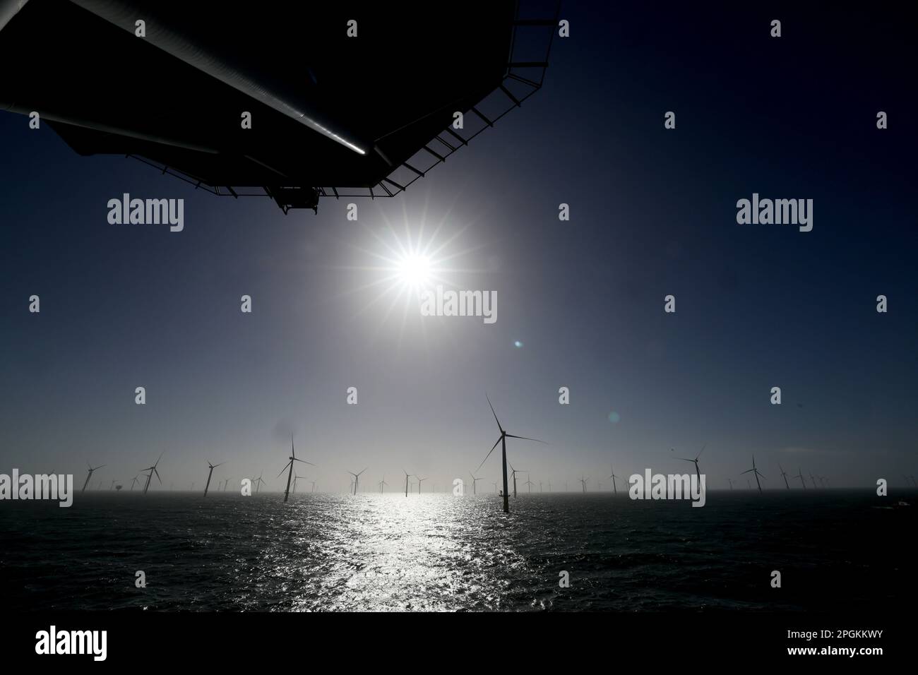 Helgoland, Germany. 23rd Mar, 2023. Numerous wind turbines, including ...