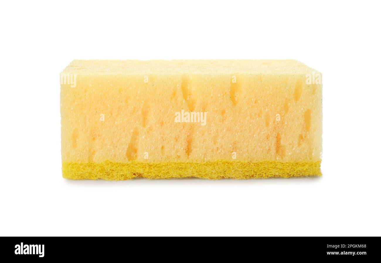 Yellow cleaning sponge with abrasive scourer isolated on white Stock ...
