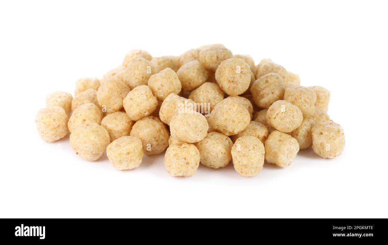 Sweet crispy corn balls on white background. Breakfast cereal Stock ...