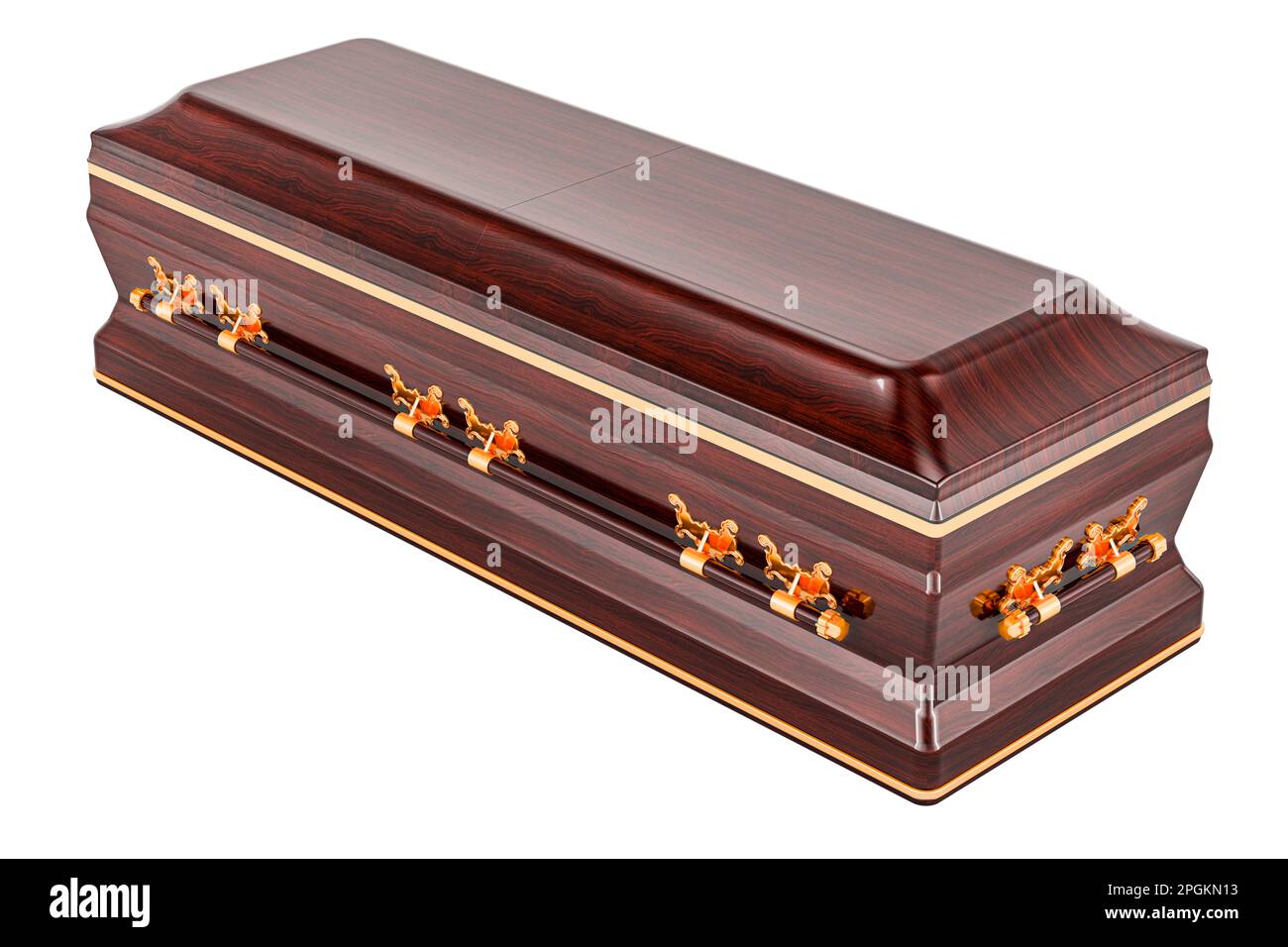 Wooden Coffin with Drop Bar Wooden Handles, 3D rendering isolated on ...