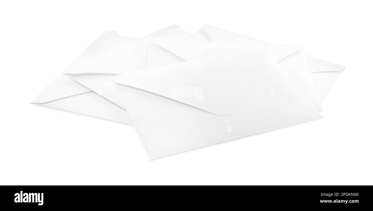 Heap of paper envelopes on white background Stock Photo - Alamy