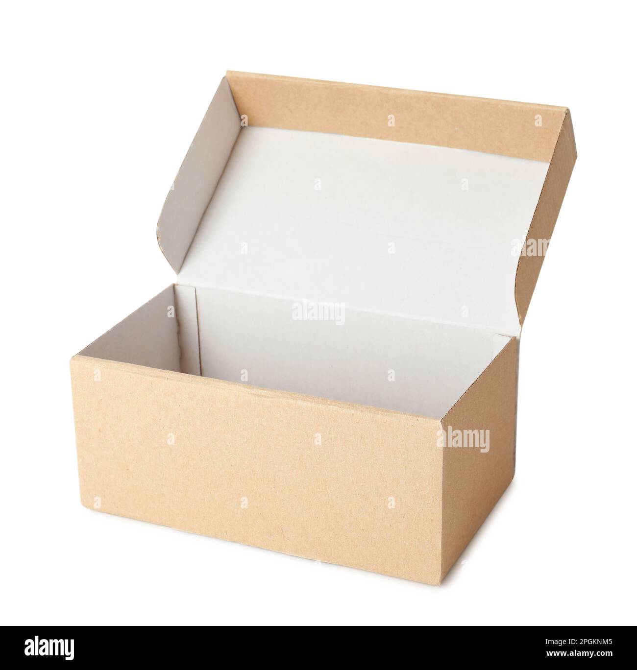 Empty open cardboard box isolated on white Stock Photo - Alamy