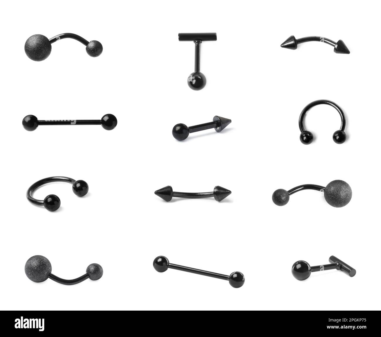 Set with different piercing jewelry on white background Stock Photo - Alamy