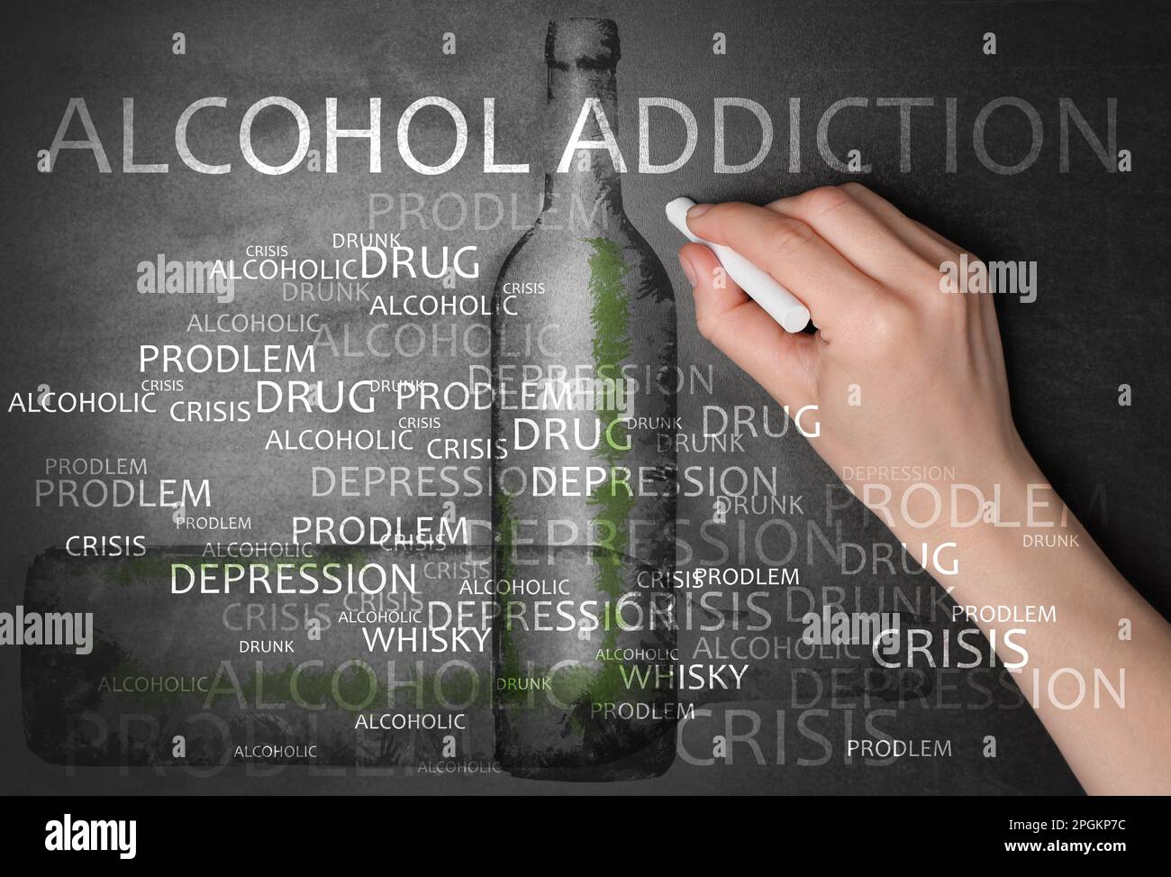 Alcohol addiction? - We can help you. Closeup view of woman writing ...