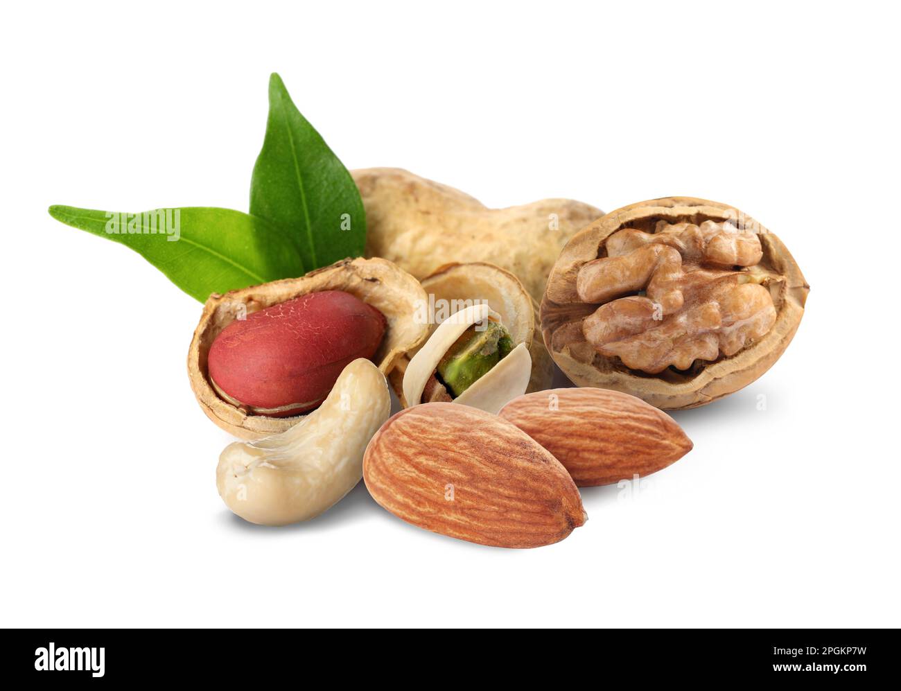 Mix of tasty organic nuts on white background Stock Photo - Alamy