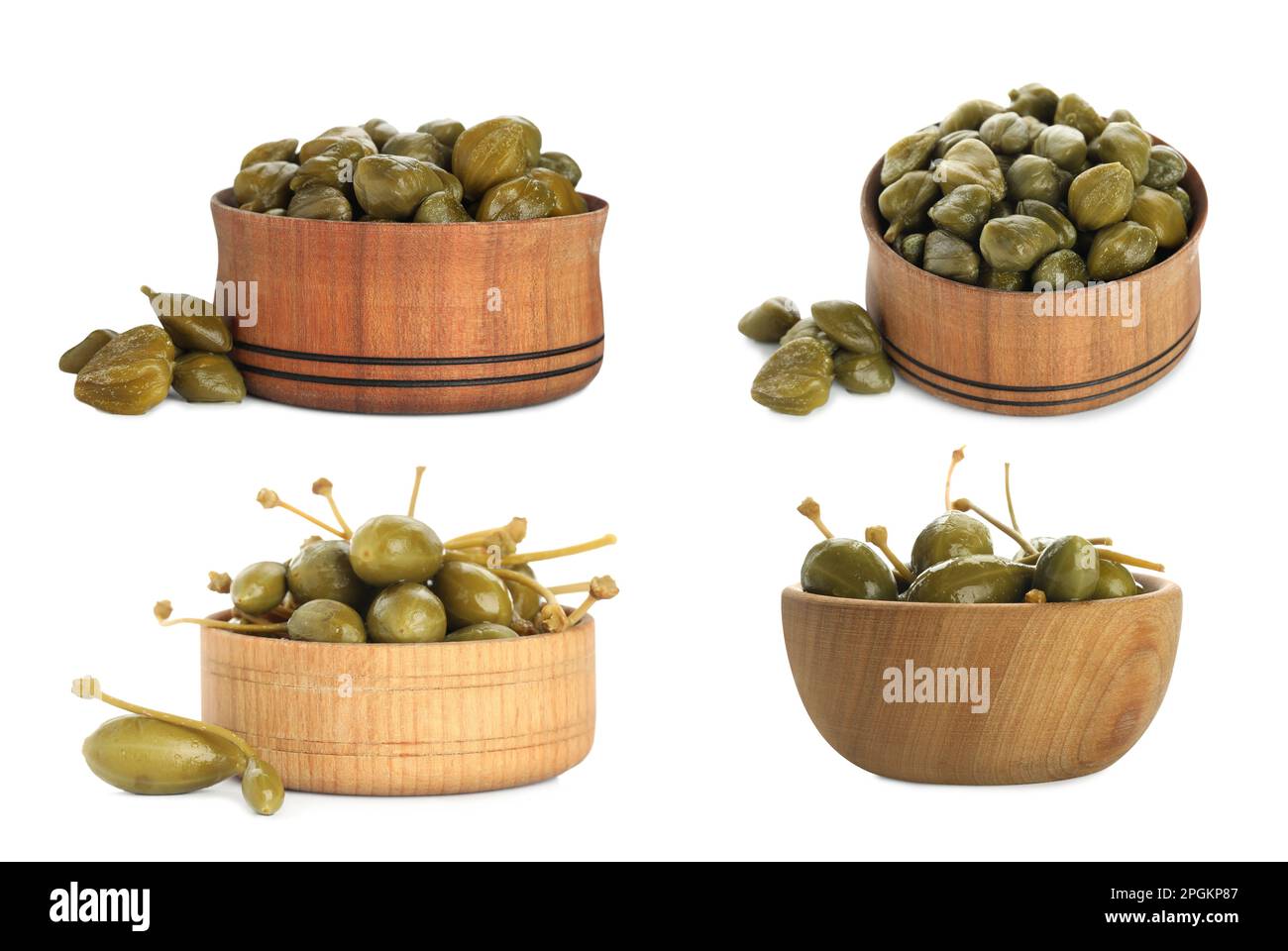 Set with pickled capers on white background Stock Photo - Alamy