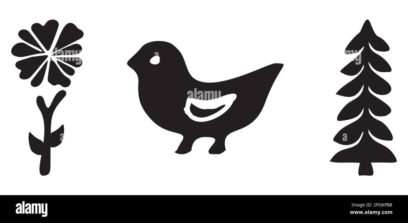 Set of bird and botanical vector motif. Collection of garden wildlife ...