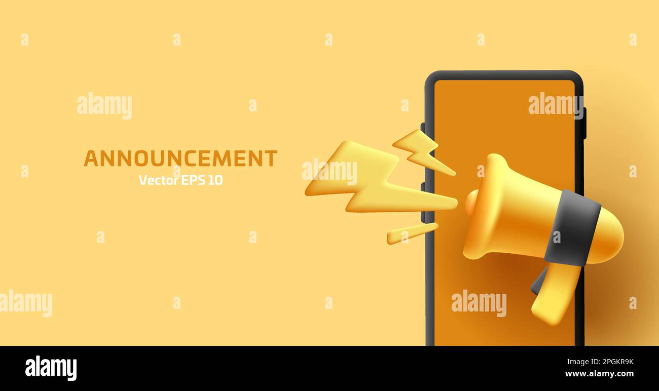 3d banner with smartphone and megaphone announcement, social media ...