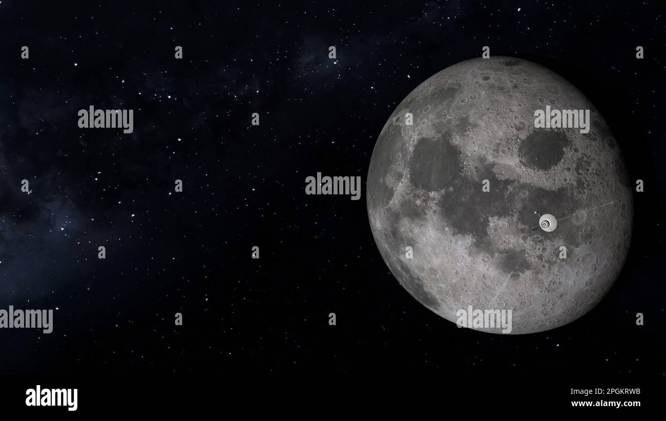 Space probe flying near the moon. 3D render Stock Photo - Alamy