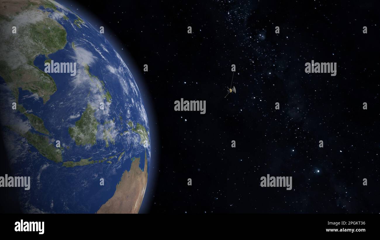 Space probe flying near Earth. Space exploration Stock Photo - Alamy