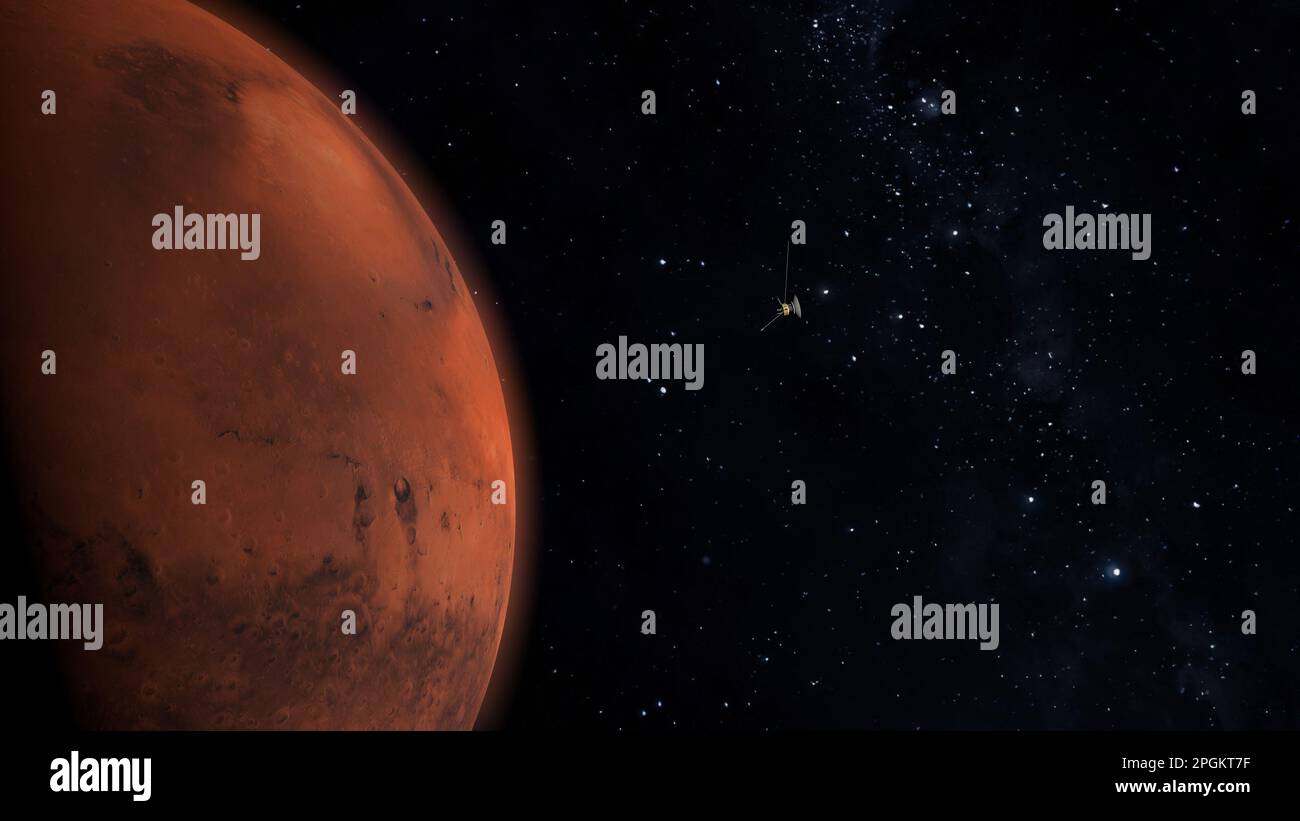 Space probe flying to Mars. Space exploration Stock Photo - Alamy