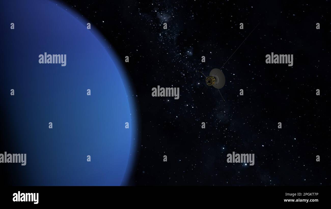 Space probe flying near Neptune. Space exploration. , Space probe ...