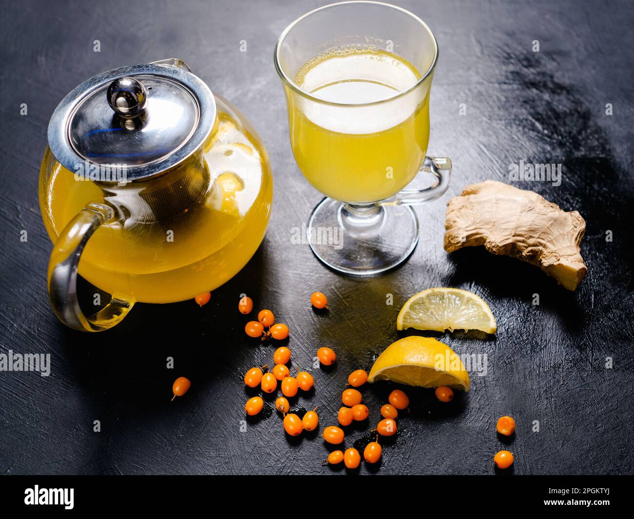 organic ginger lemon buckthorn natural vitamin tea Stock Photo - Alamy