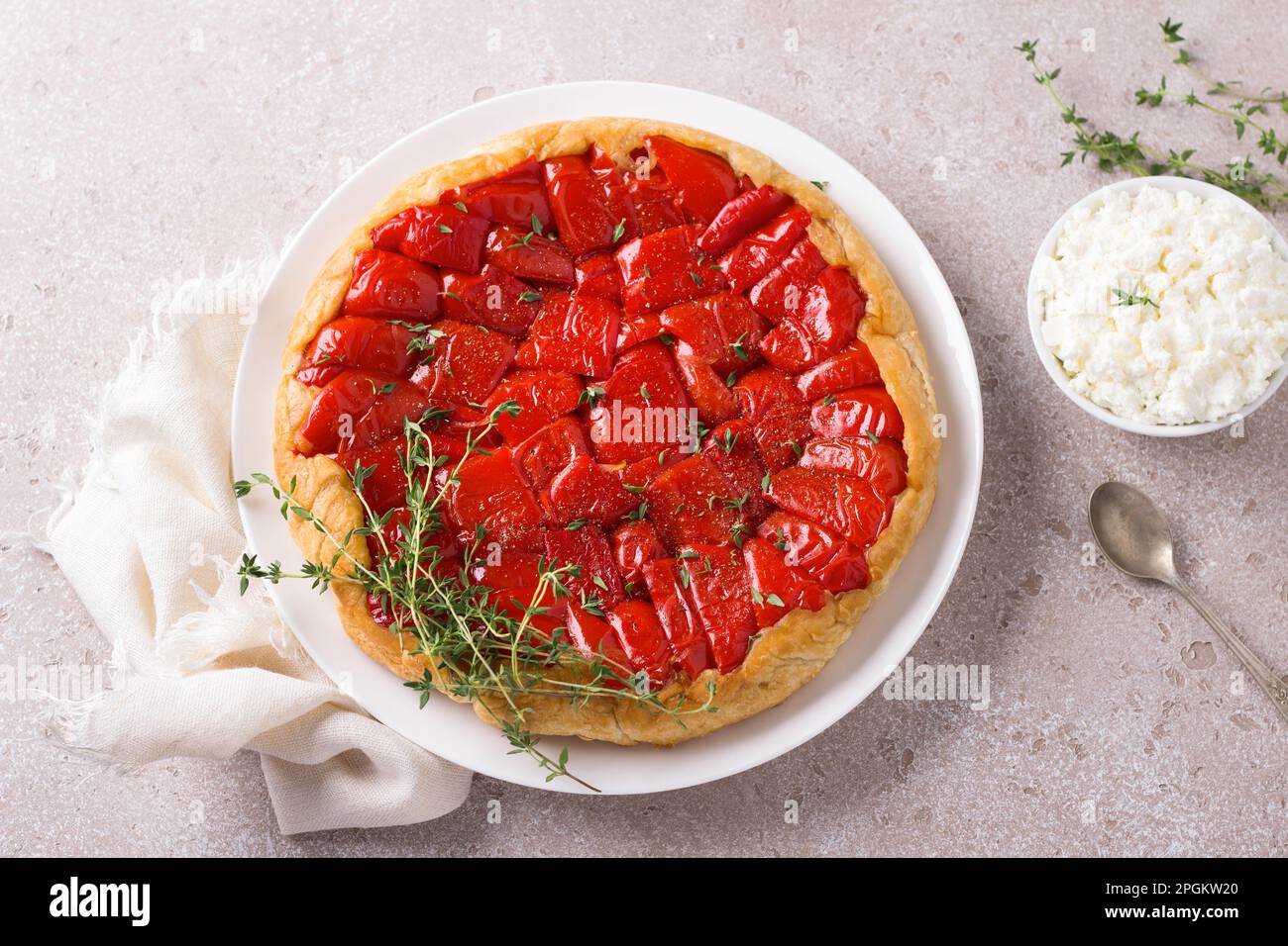 Homemade Tarte Tatin with bell red pepper and puff pastry served with ...